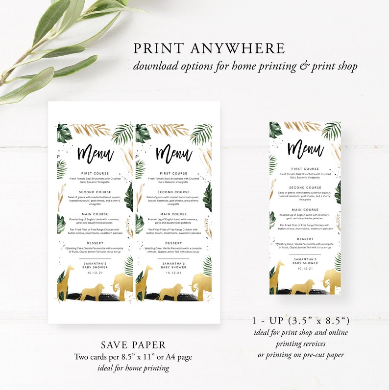 Safari Baby Shower Menu Template Jungle Animals Tropical - Etsy