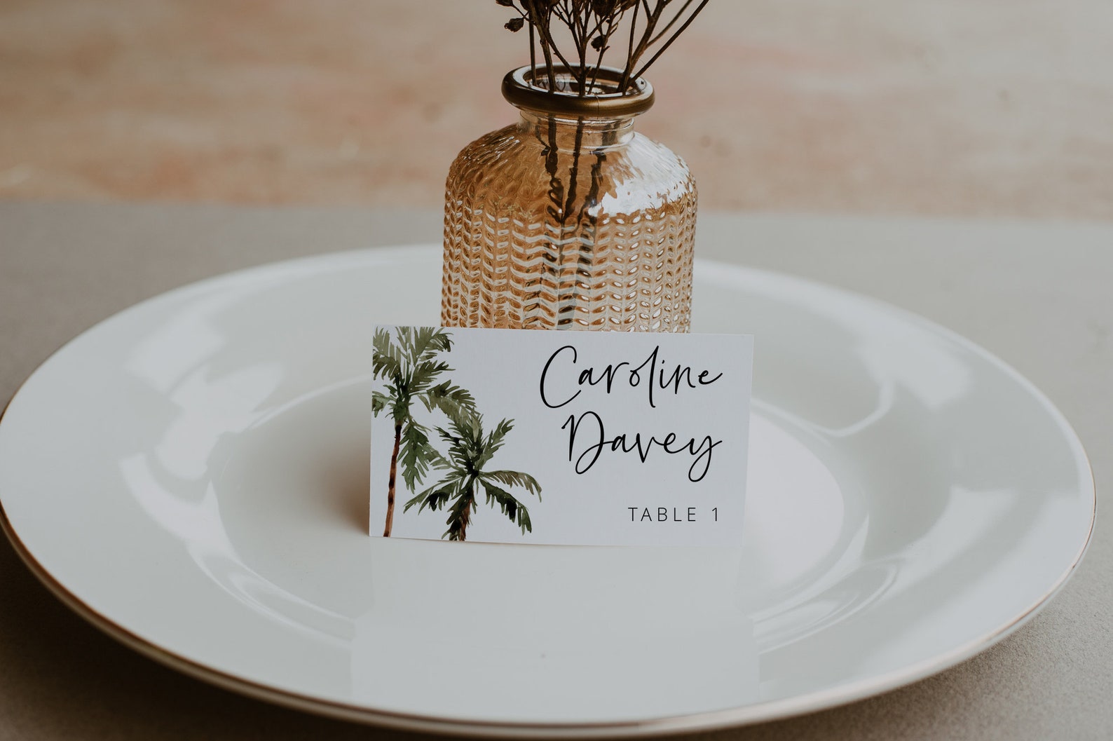 Palm Tree Place Card Template, Printable Place Cards, Tropical Wedding ...