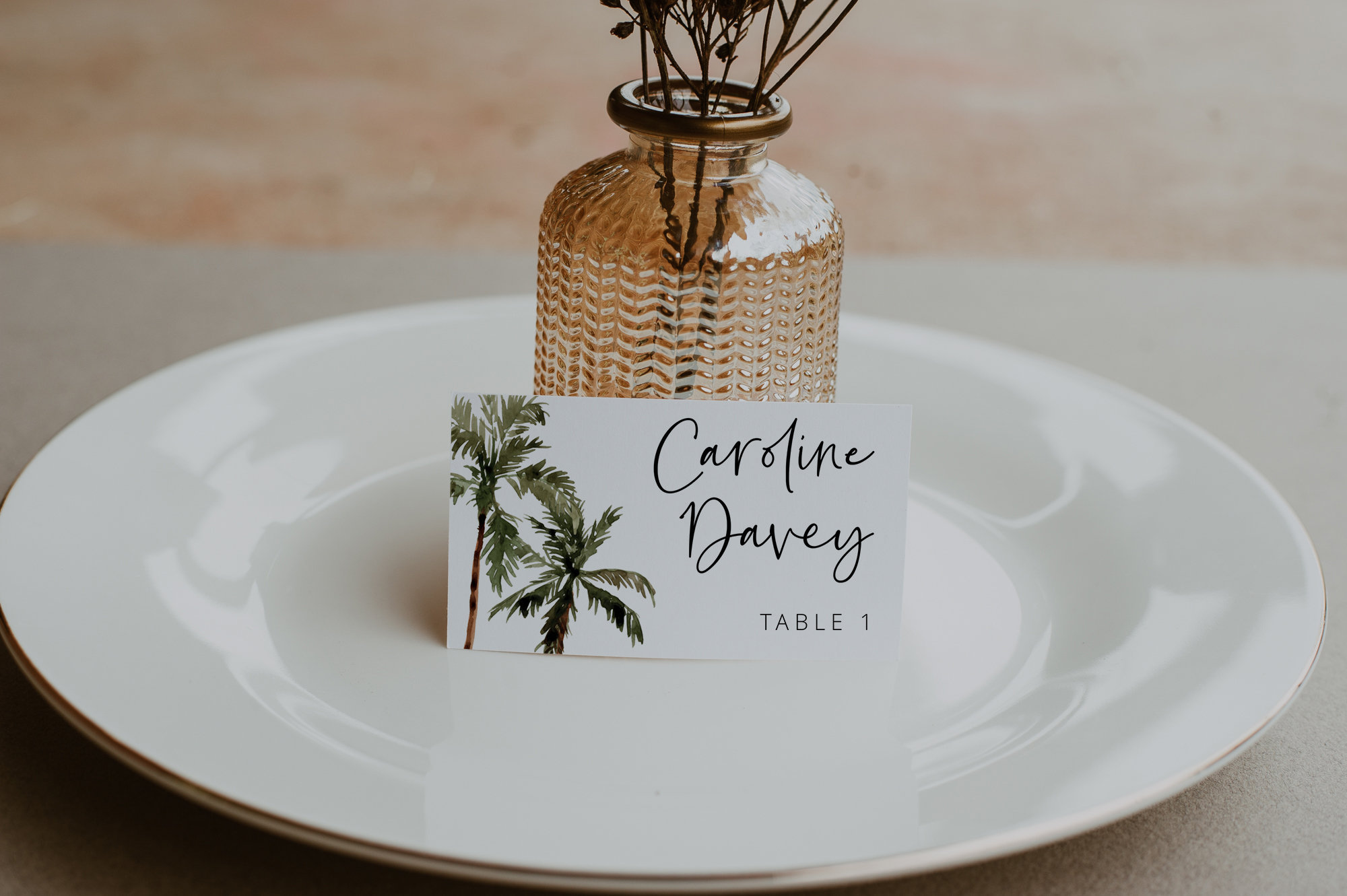 Palm Tree Place Card Template, Printable Place Cards, Tropical Wedding ...