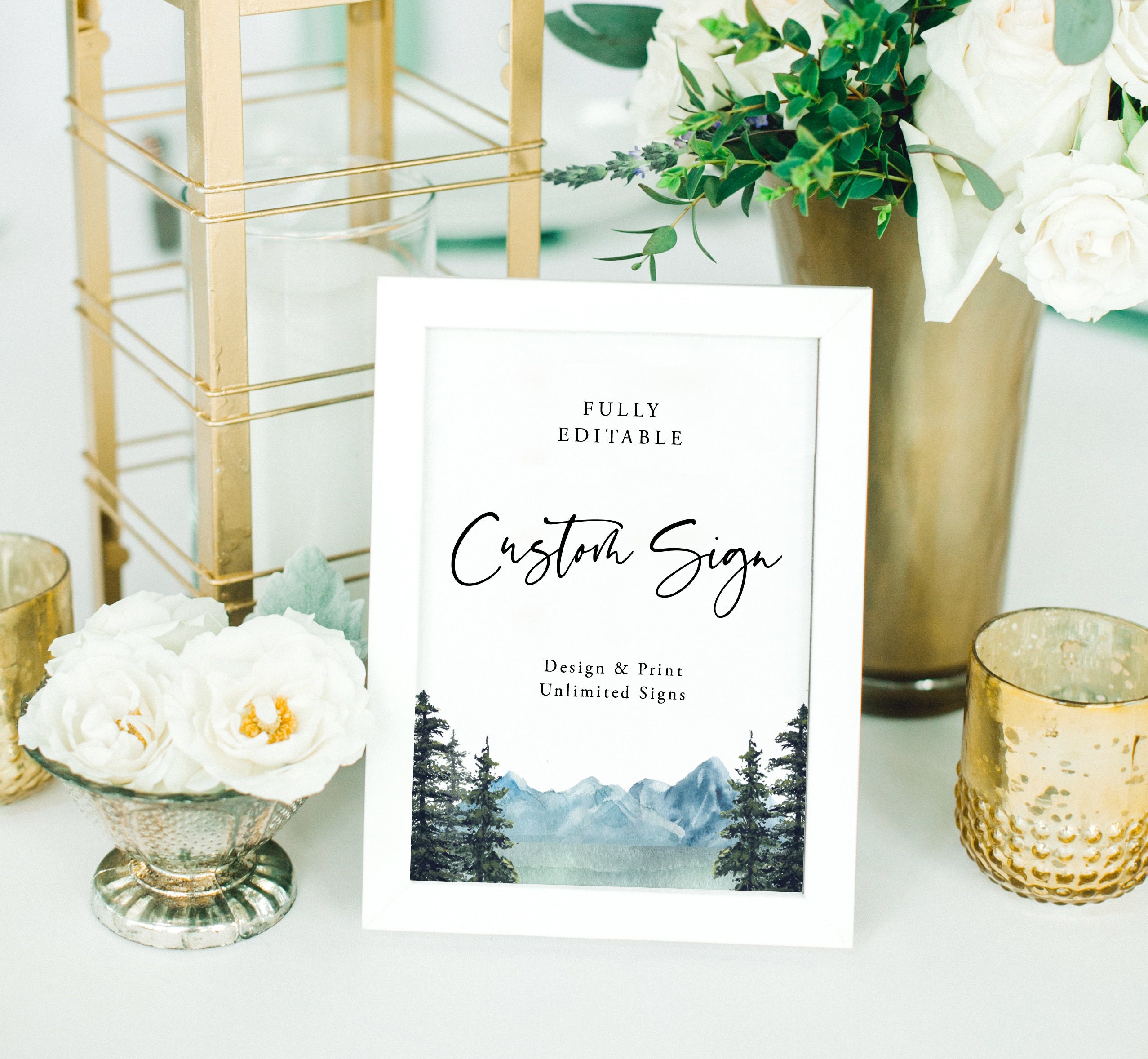 Mountain Custom Sign Template, Pine Wedding or Bridal Shower Table Sign ...