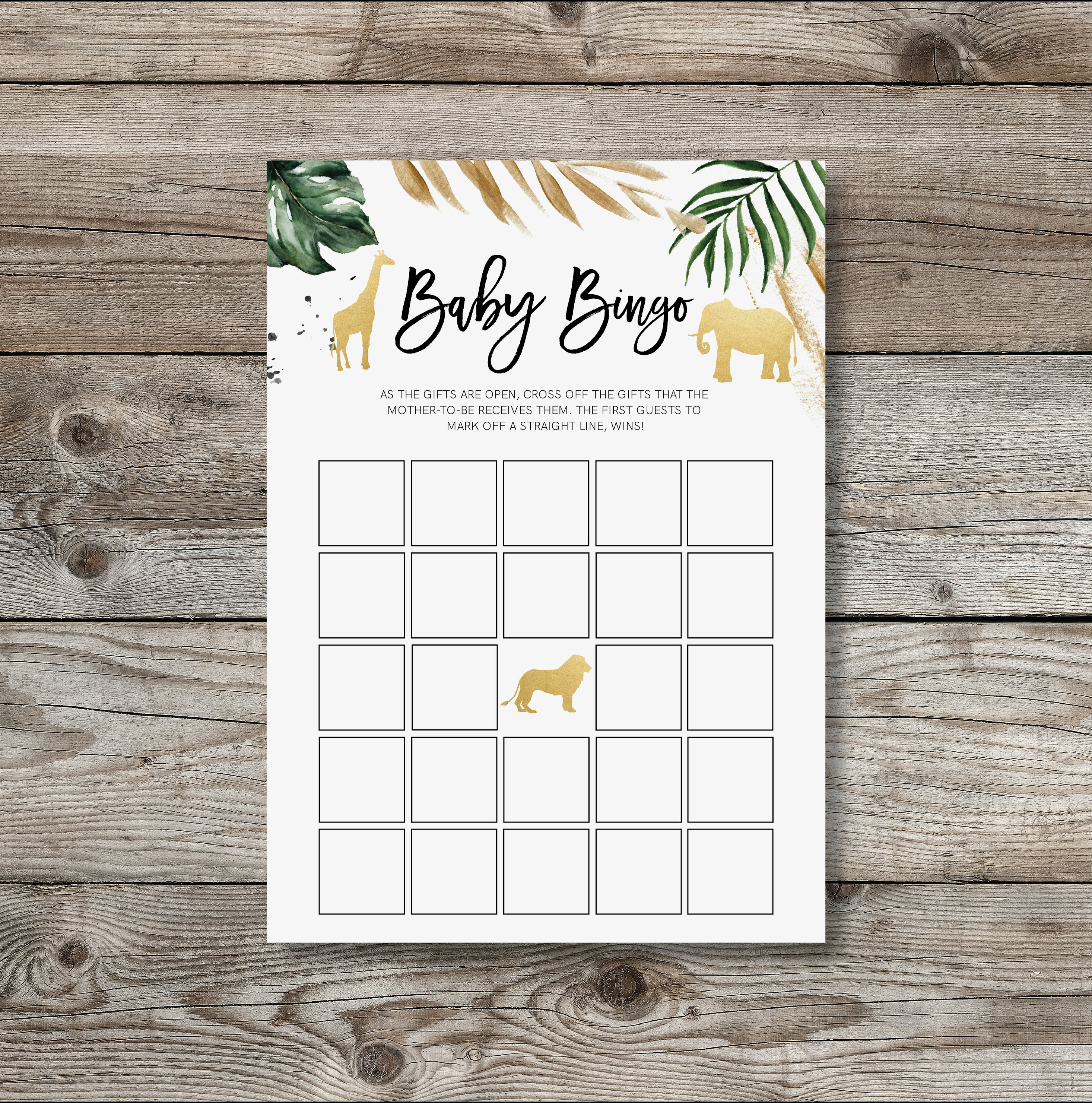 Baby Bingo Game Safari Baby Shower Printable Game Animals - Etsy