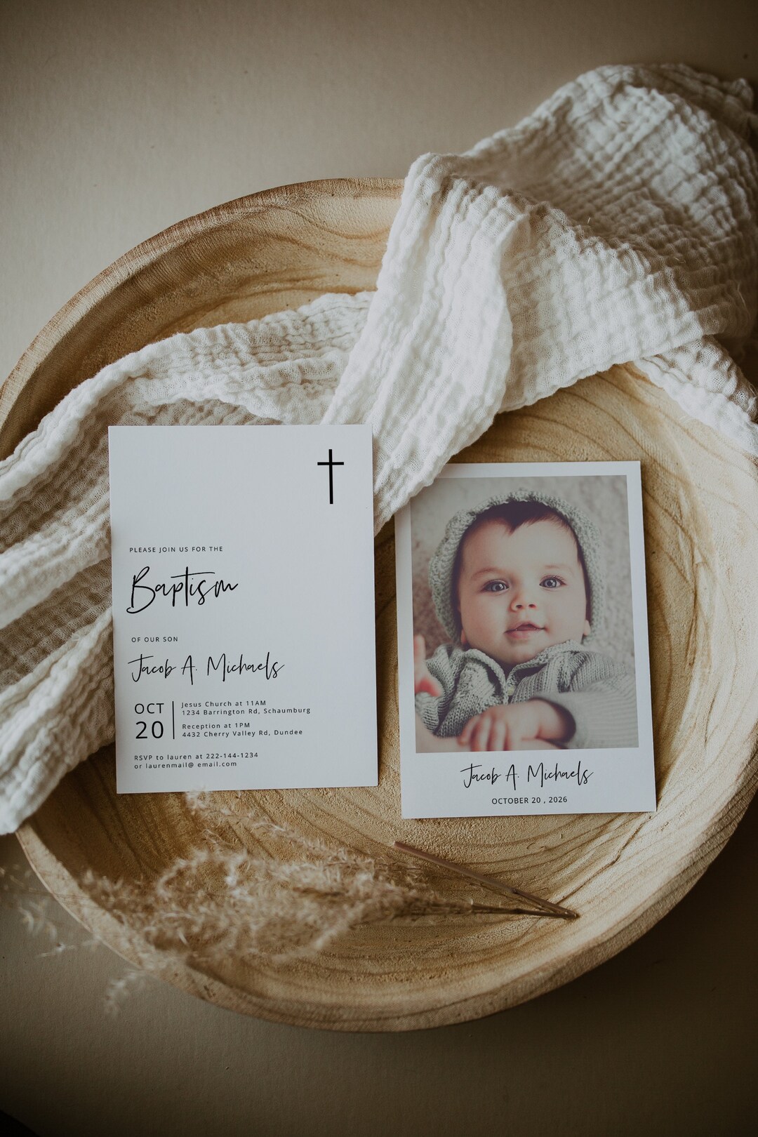 Modern Minimalist Baptism Invitation Template, Simple Baptism ...
