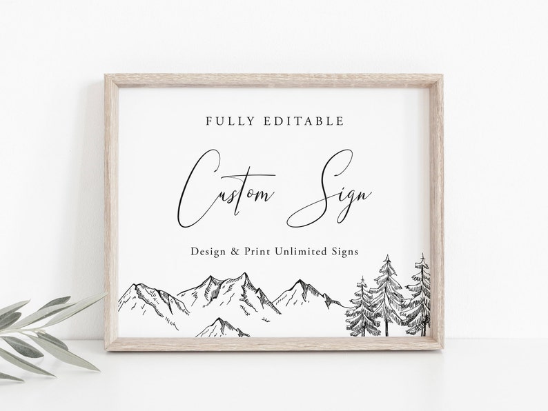 Mountain Custom Sign Template, Pine Wedding or Bridal Shower Table Sign ...