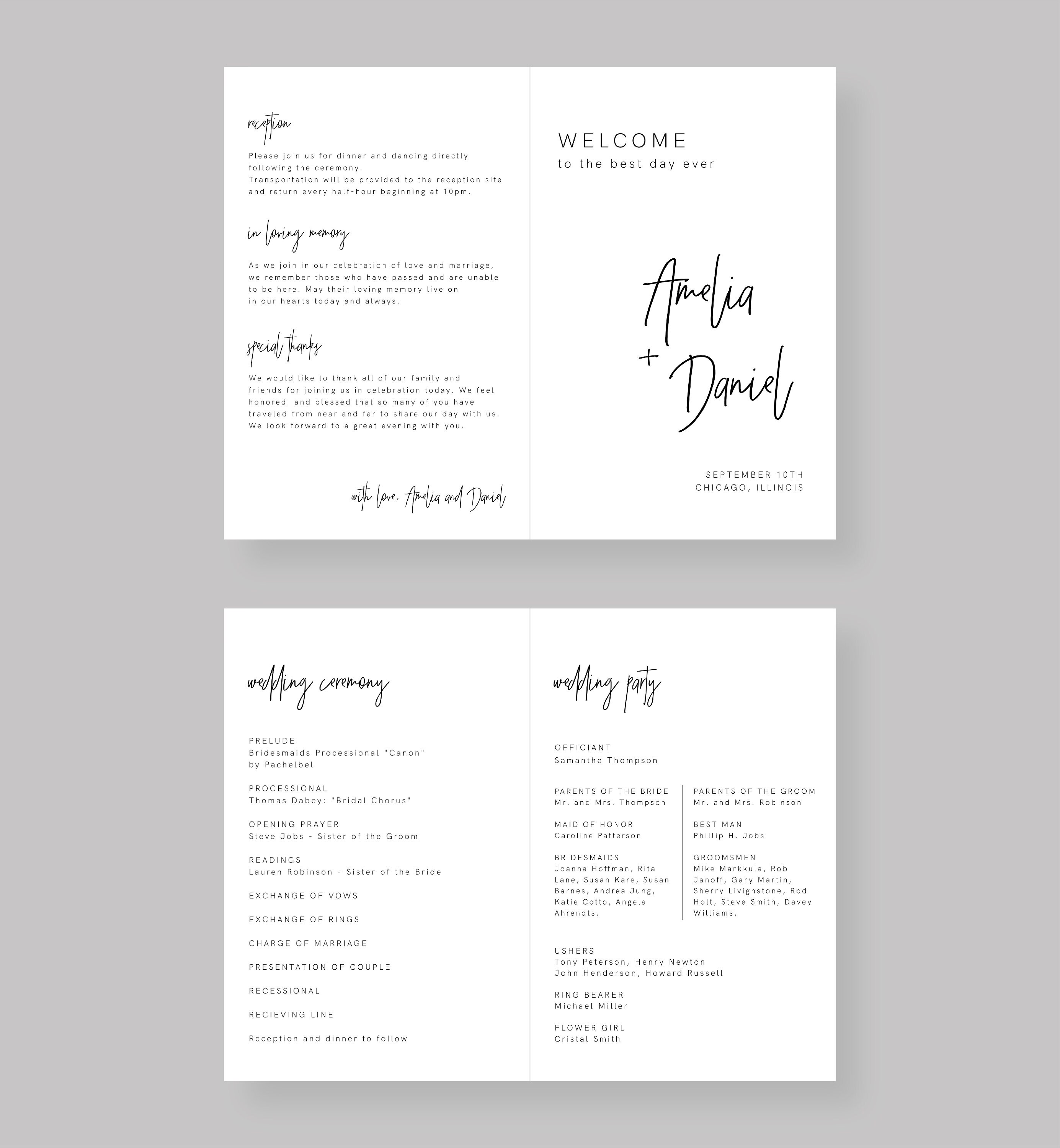 Modern Wedding Program Template, Foldable, Modern Wedding Program ...