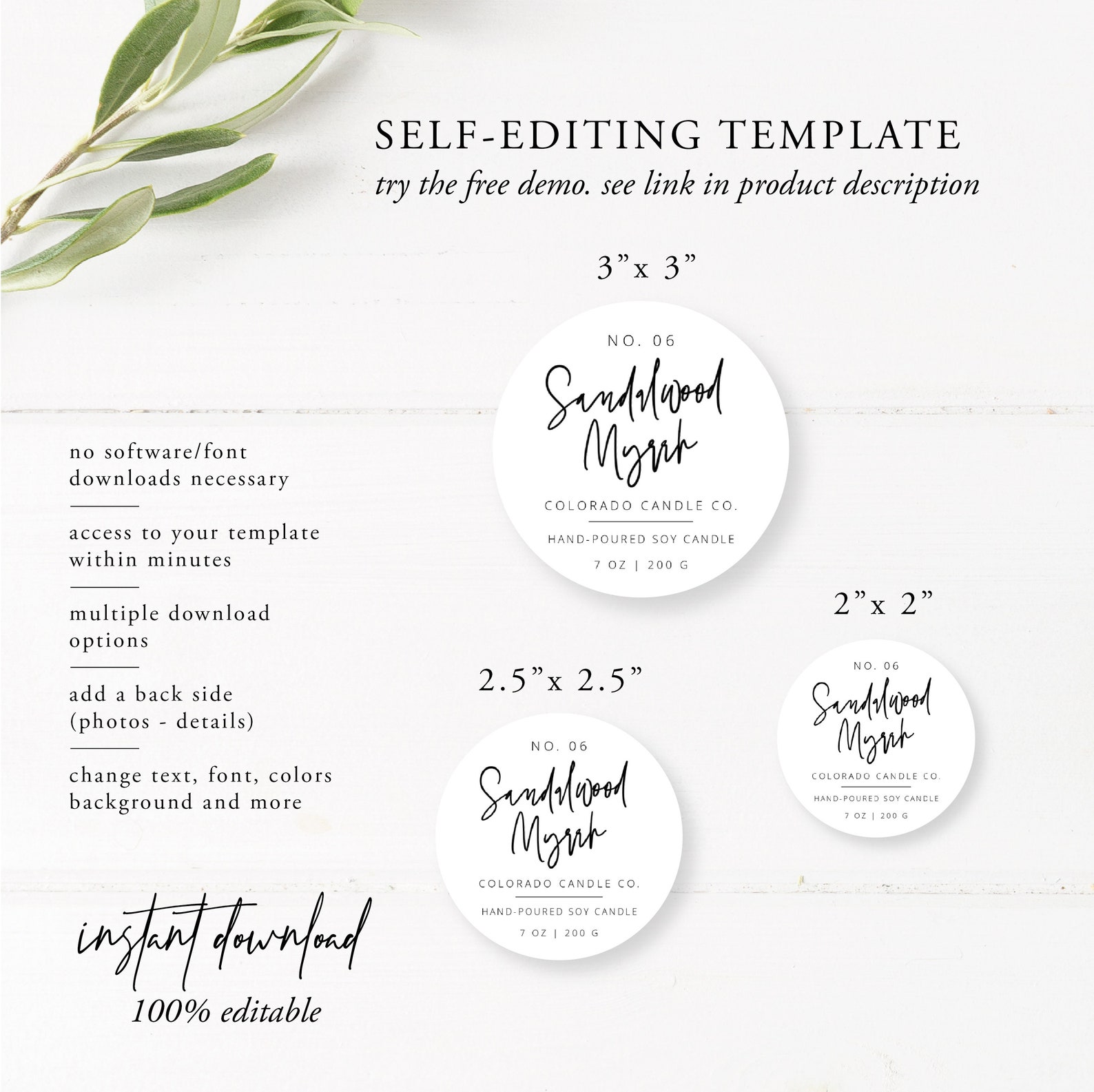 Round Candle Label Template , Editable Product, DIY Editable Candle ...
