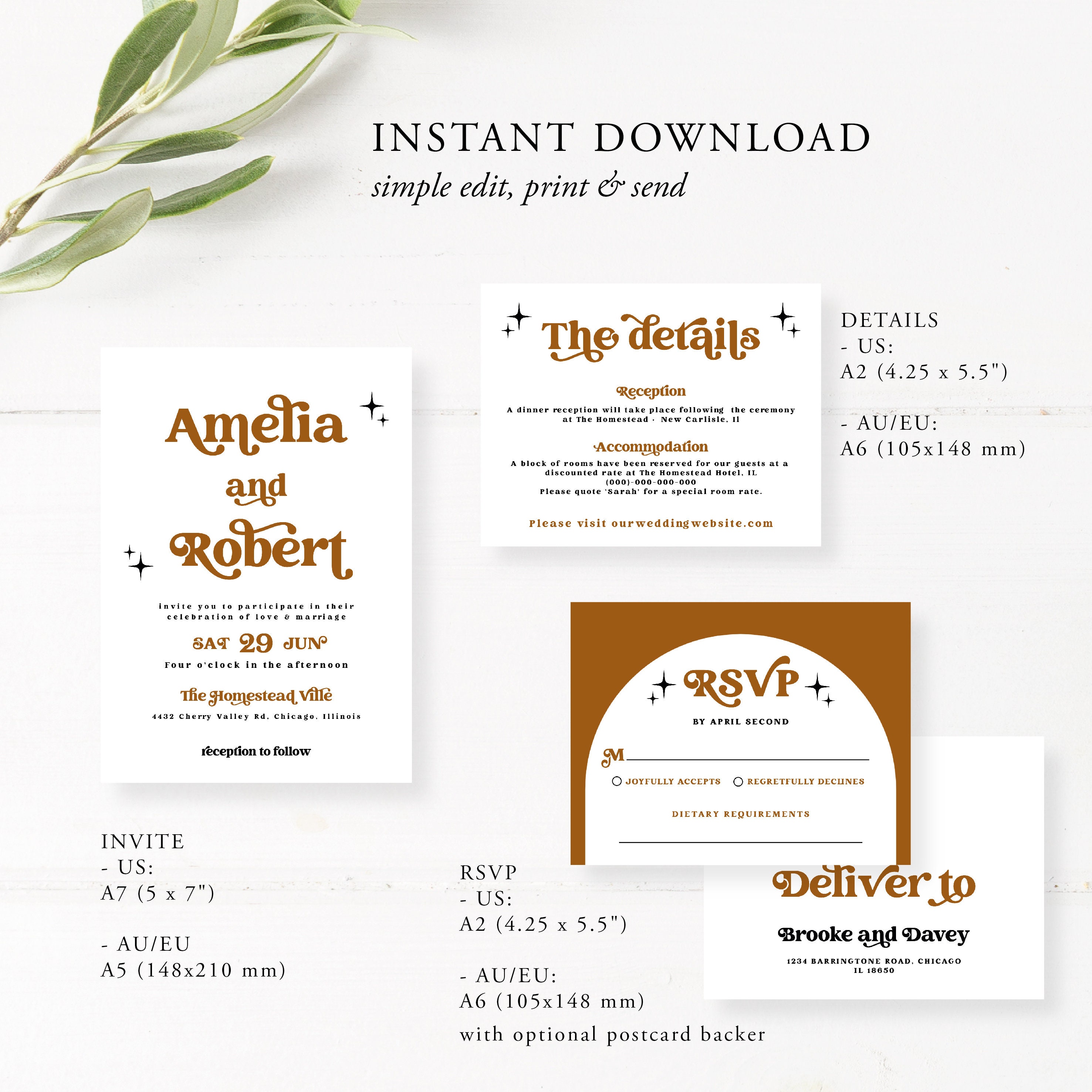 Retro Wedding Invitation Template Set Groovy Wedding - Etsy