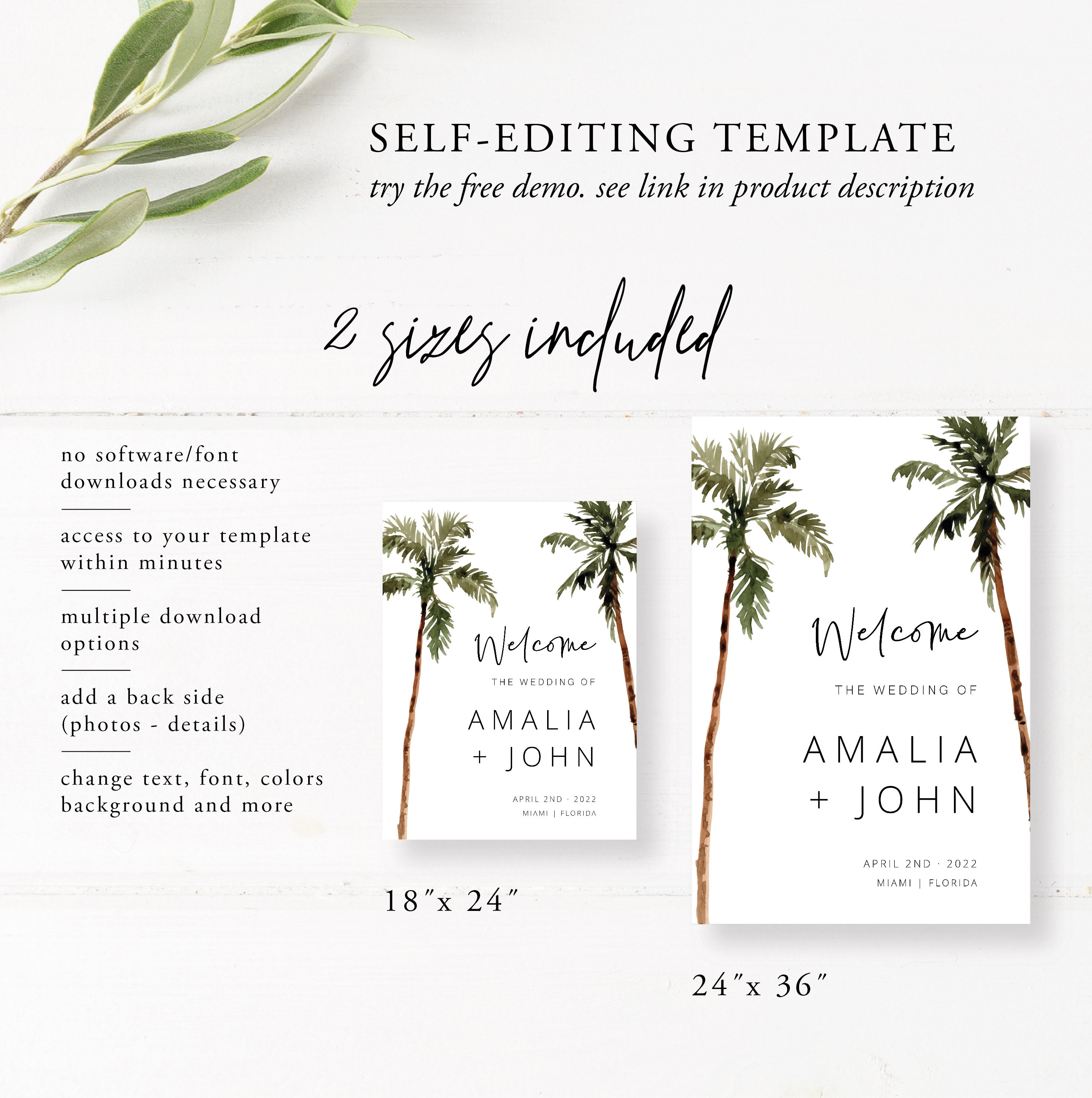 Palm Tree Welcome Sign Tropical Wedding Printable Wedding - Etsy