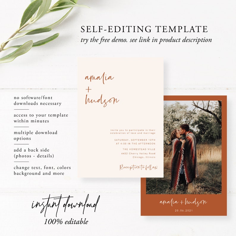 Rust Wedding Invitation Template Terracota Wedding Invitation - Etsy