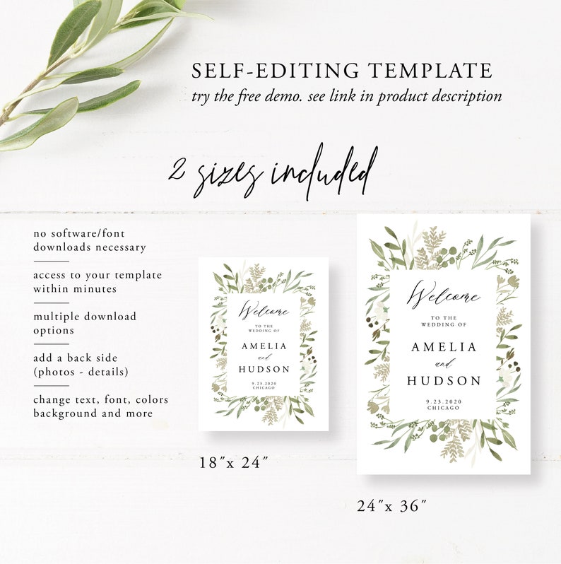 Greenery Welcome Sign Boho Eucalyptus Rustic Wedding | Etsy