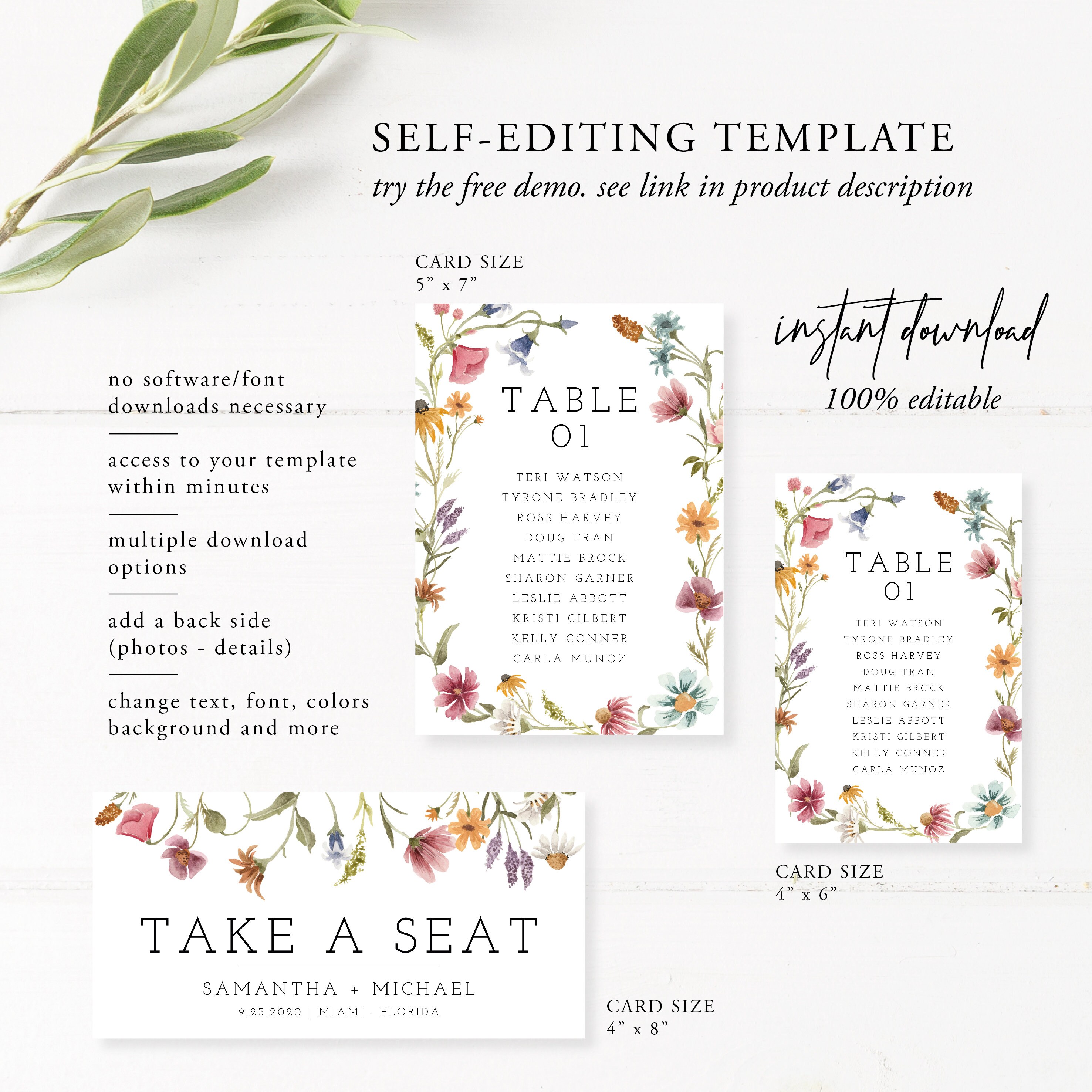 Wildflower Wedding Seating Chart Card Wildflower Wedding - Etsy