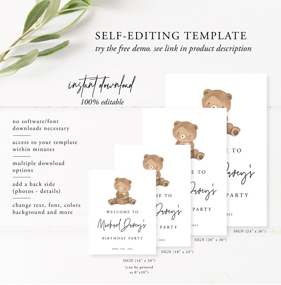 Bear Welcome Sign Template, Bear Birthday, Bear Welcome Sign, Bear Sign ...