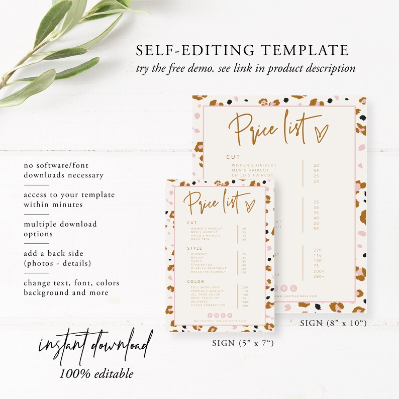 Leopard Price List Template, Animal Print Small Business Price List ...