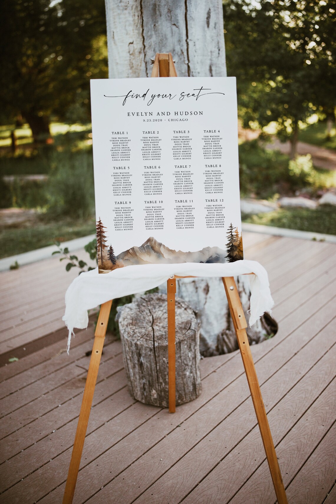 Mountain Wedding Seating Chart Template, Printable Woodland Forest Pine ...