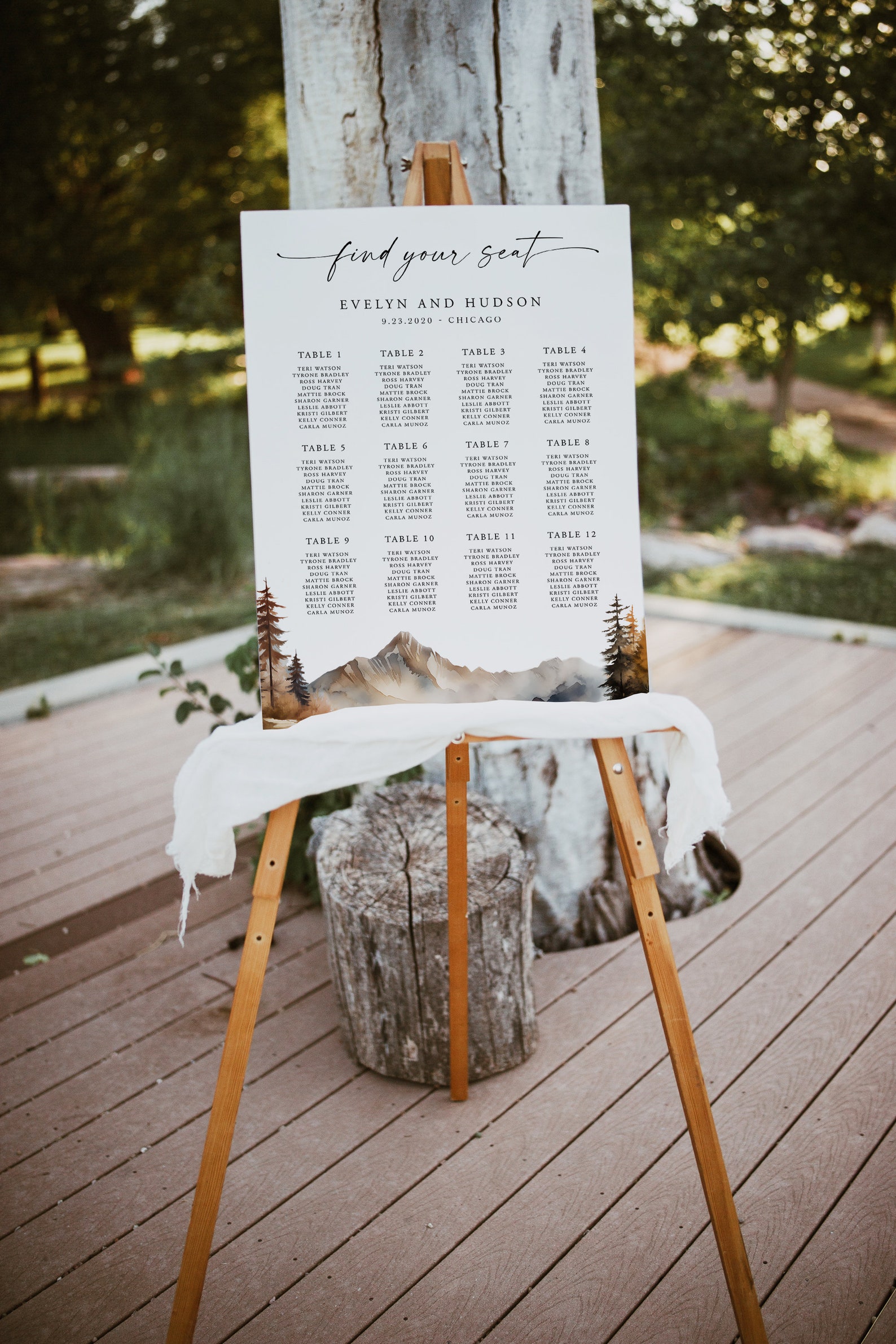 Mountain Wedding Seating Chart Template, Printable Woodland Forest Pine ...