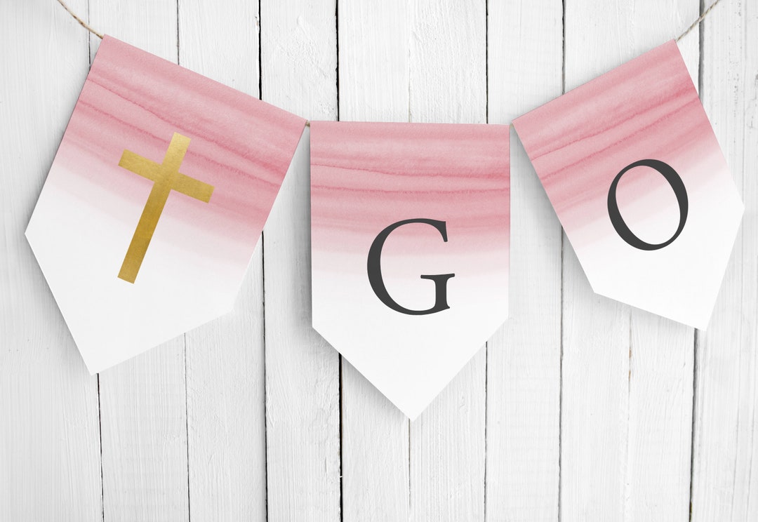 Baptism Banner Template, Pink Watercolor Baptism, Custom Banner ...