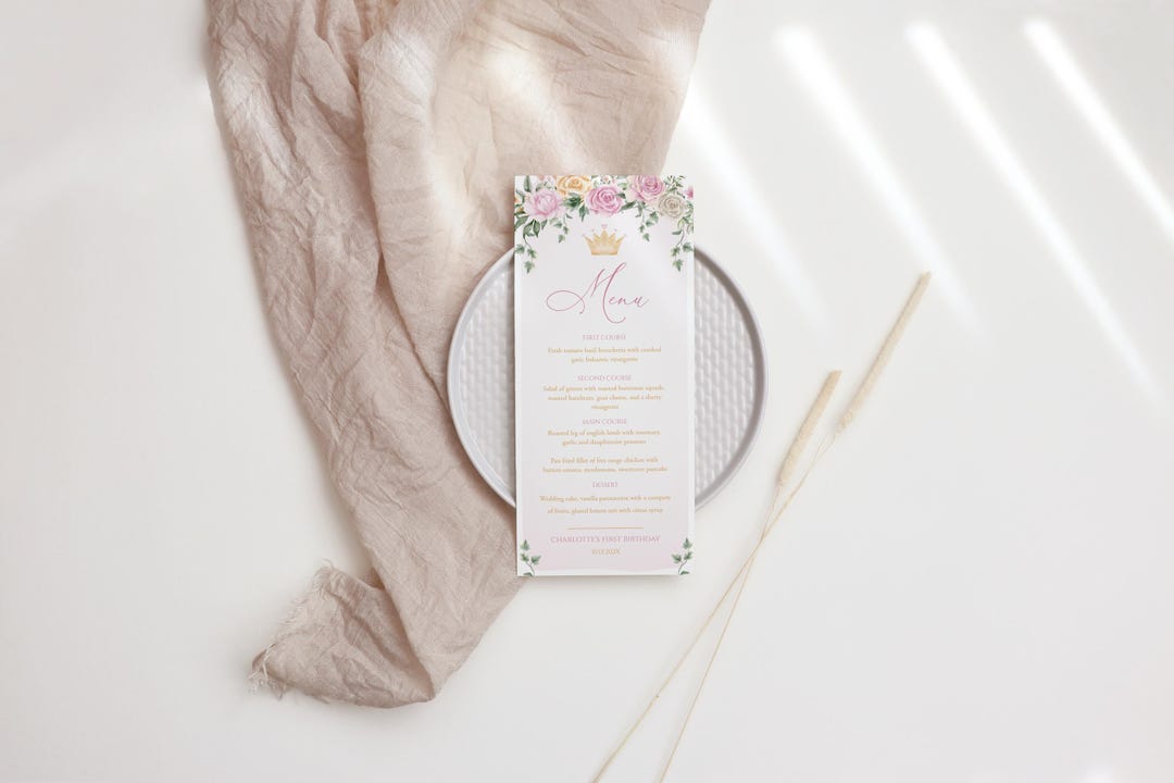 Princess Menu Template, Princess Birthday Menu, Princess Baby Shower ...