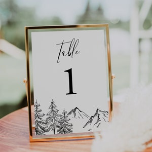 Mountain Table Number Cards, Printable Mountain Pine Wedding Table ...