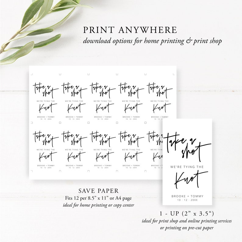 Take A Shot We're Tying the Knot Tag Template, Printable, Shot Bottle ...