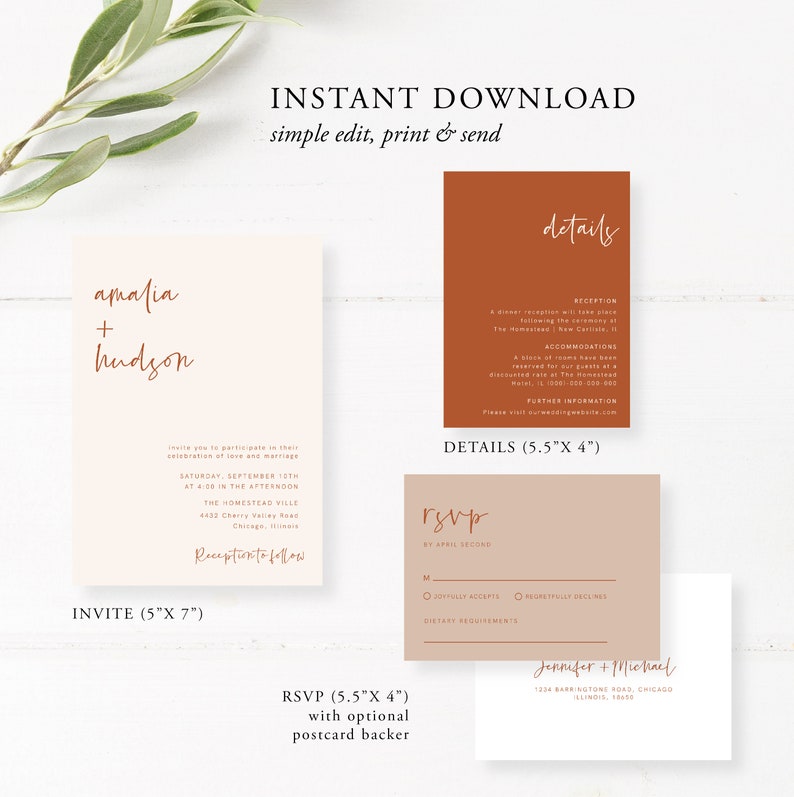 Rust Wedding Invitation Template Terracota Wedding Invitation - Etsy