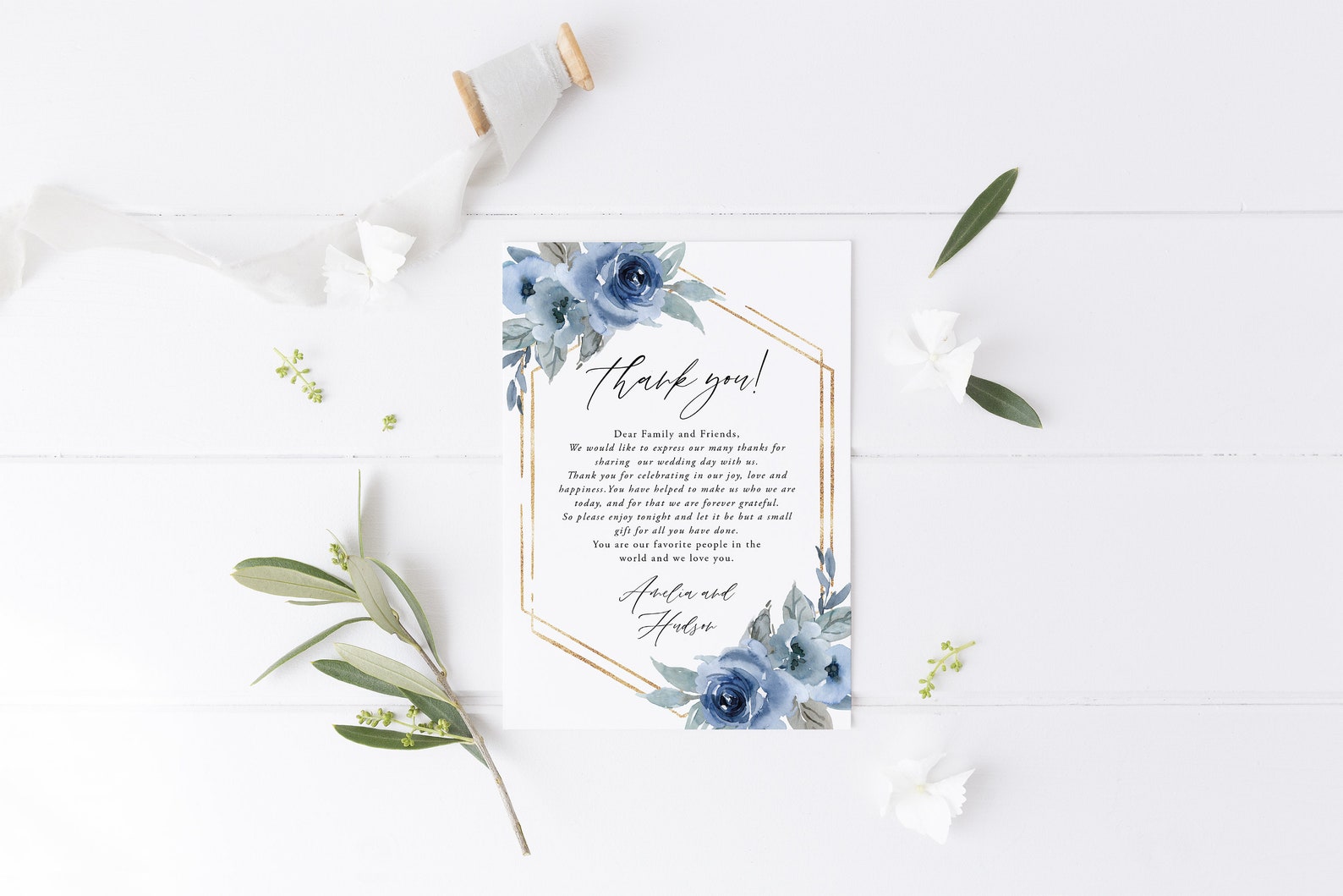 Dusty Blue Thank You Card, Thank You Letter Note, Printable Wedding ...