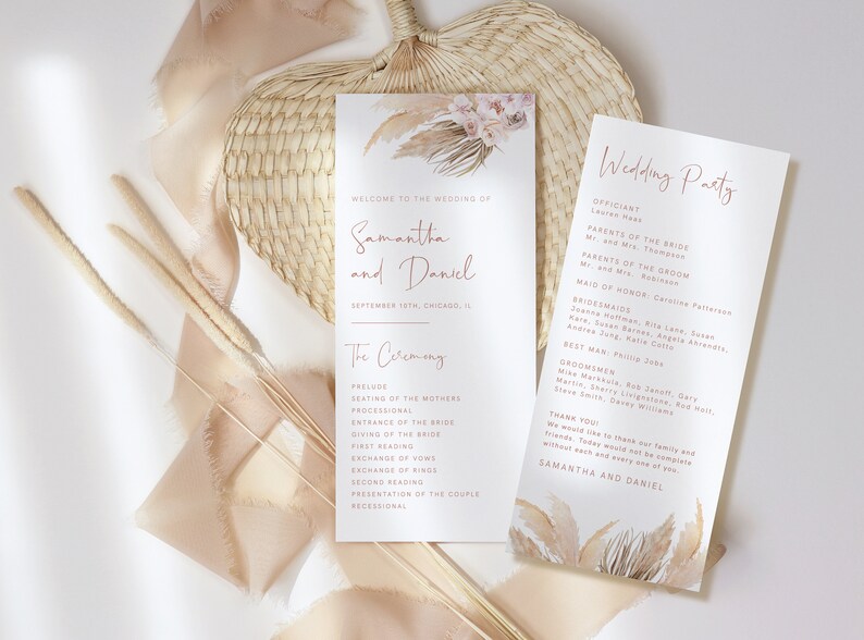 Pampas Wedding Program Template Boho Wedding Program - Etsy