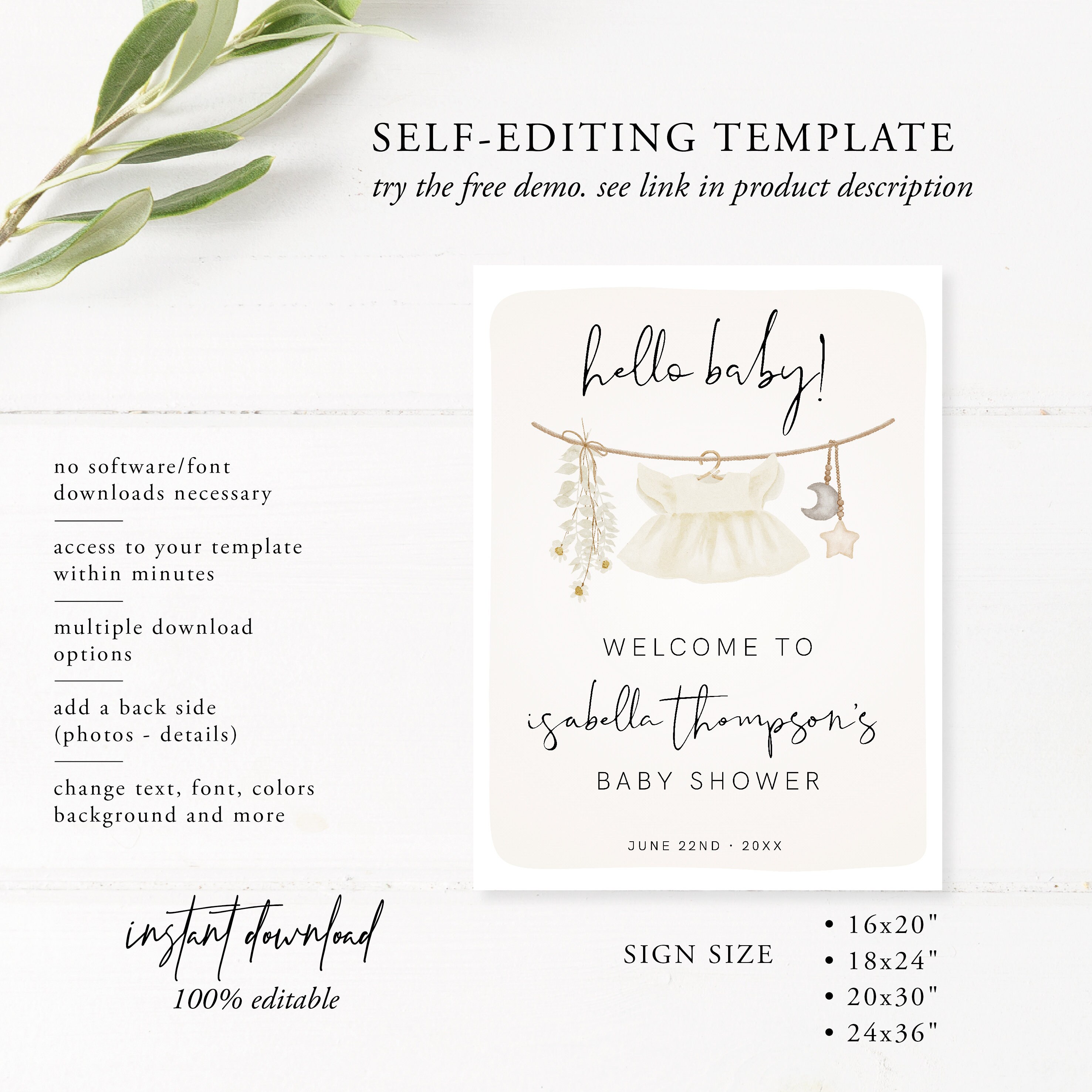 Girl Baby Shower Welcome Sign Template Boho Girl Baby Shower - Etsy