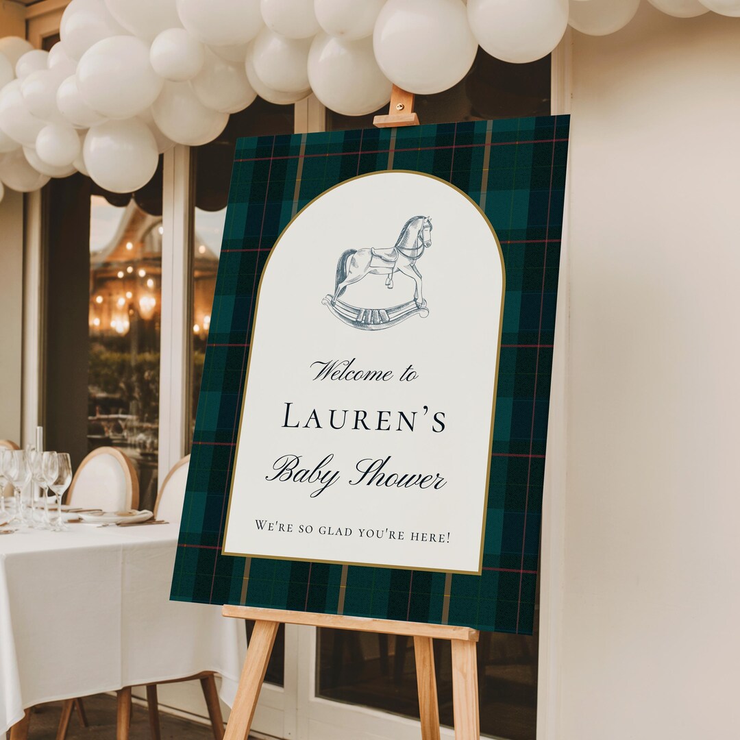 Classic Plaid Baby Shower Welcome Sign Vintage Rocking Horse Welcome ...