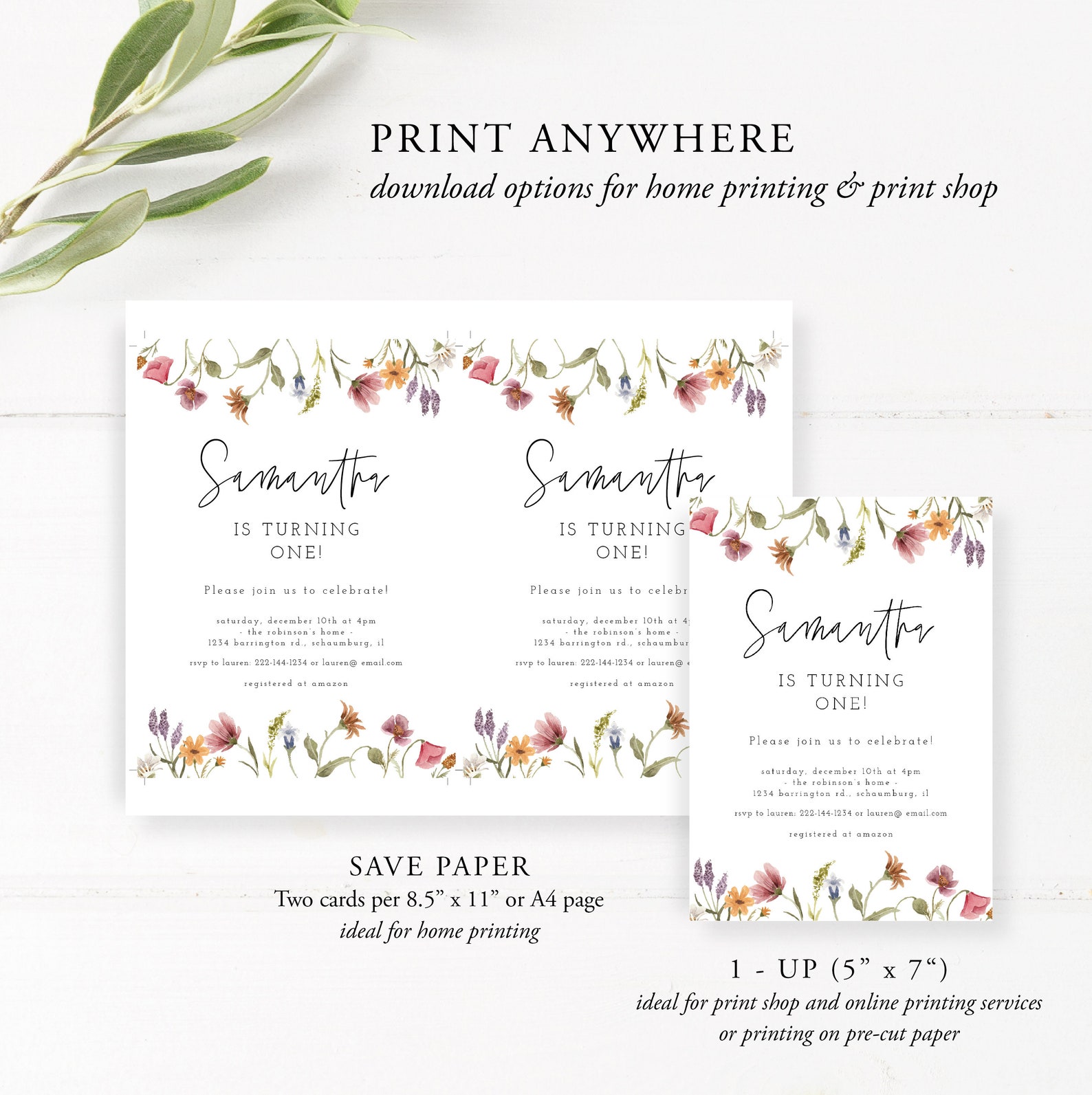 Wild Flowers Birthday Invitation, Wildflowers, Girl First Birthday ...