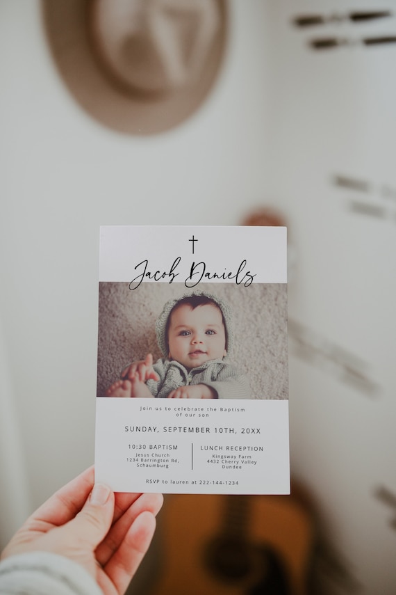 Modern Minimalist Baptism Invitation Template Simple Baptism - Etsy