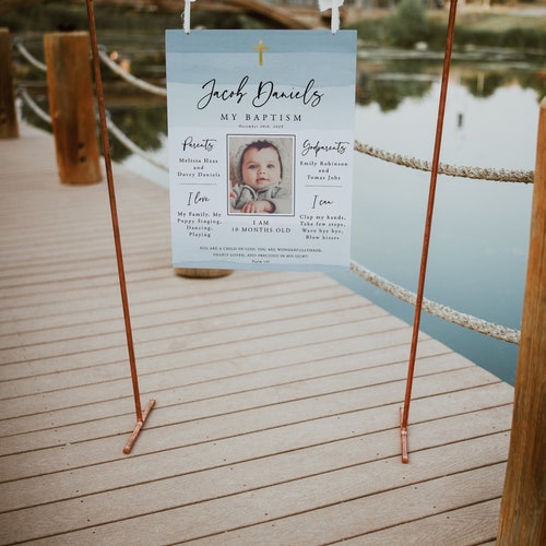 Light Blue Baptism Milestone Poster Board Template - Etsy