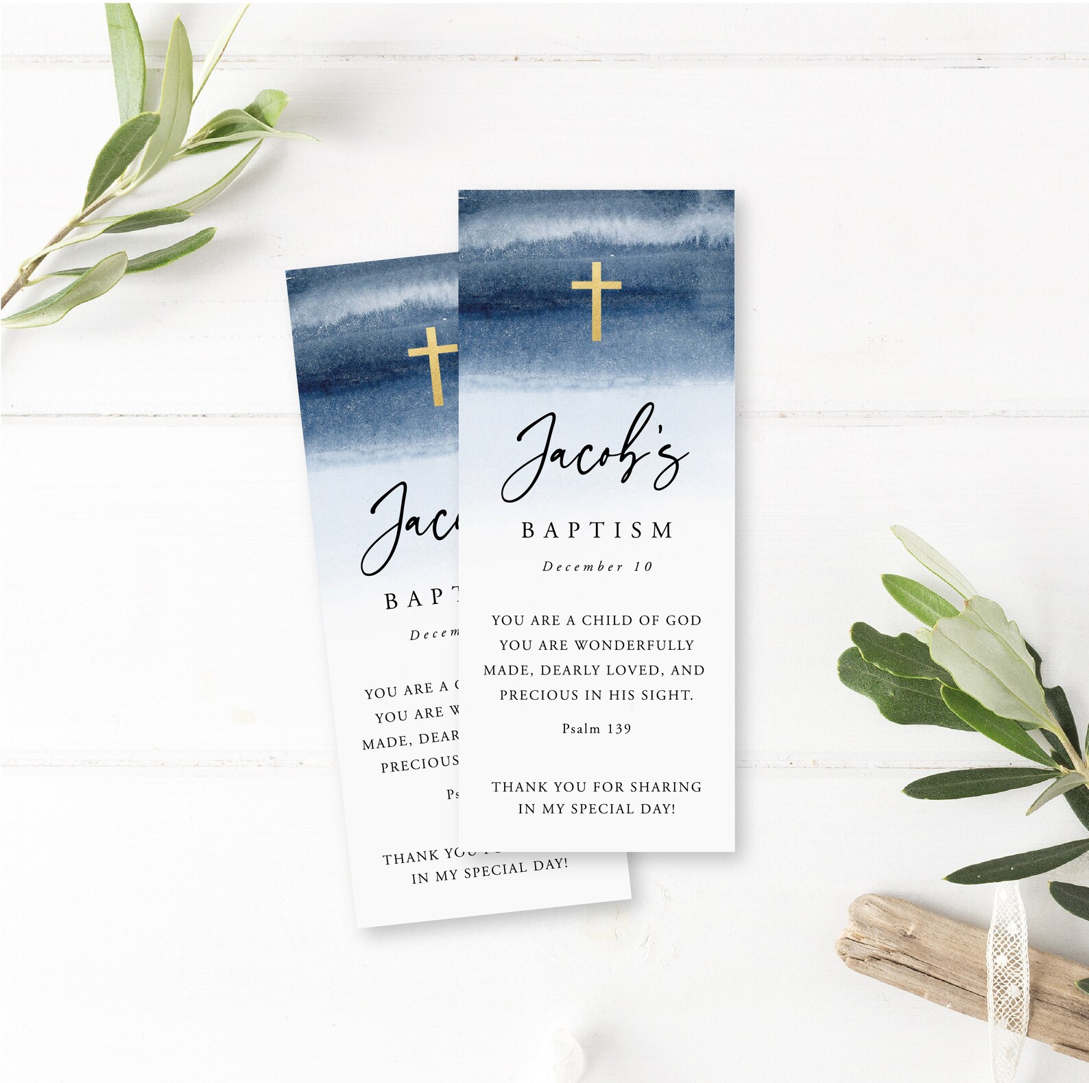 Baptism Bookmark Template Instant Download Editable Bookmark | Etsy