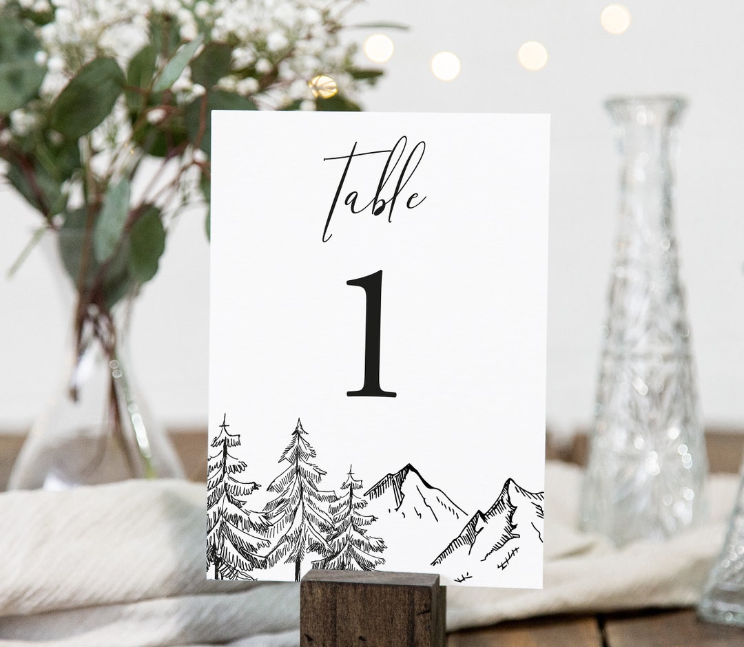 Mountain Table Number Cards, Printable Mountain Pine Wedding Table ...