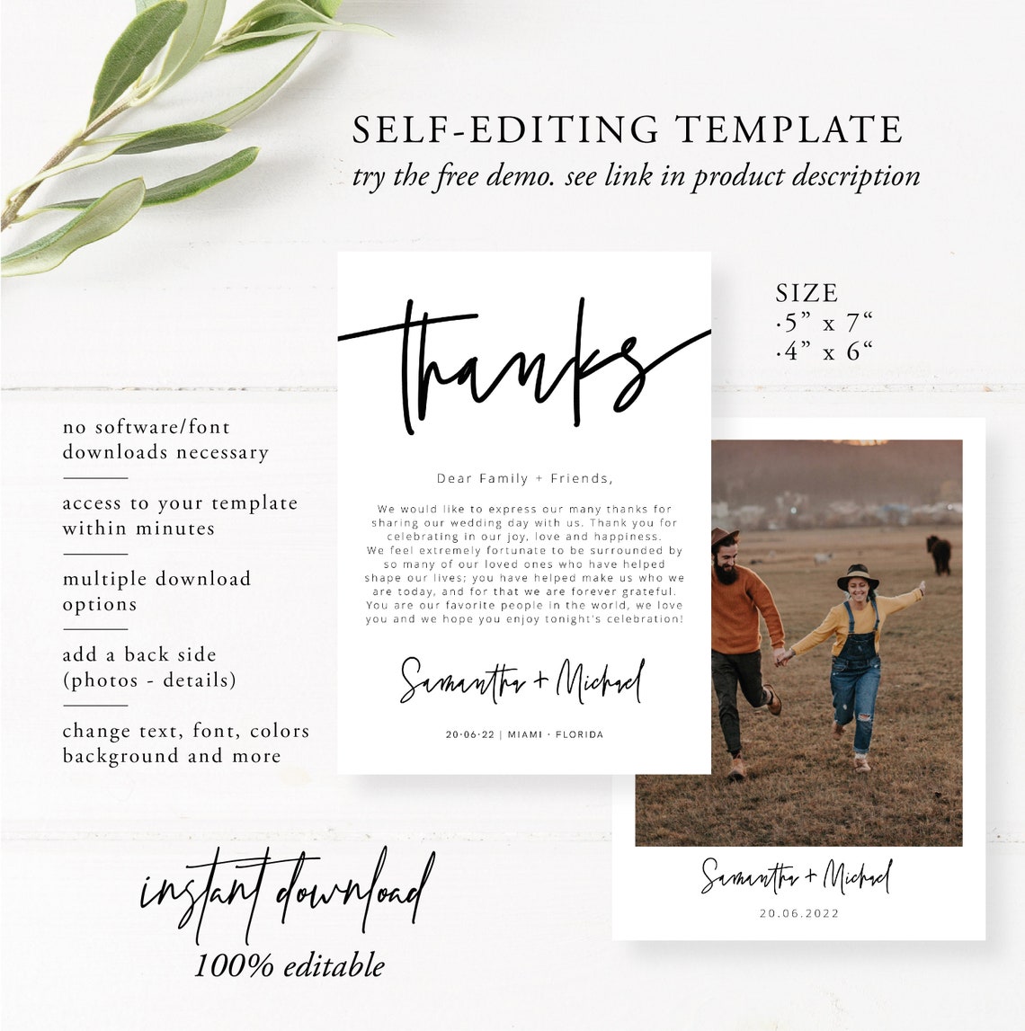 Modern Thank You Card Thank You Letter Note Printable - Etsy