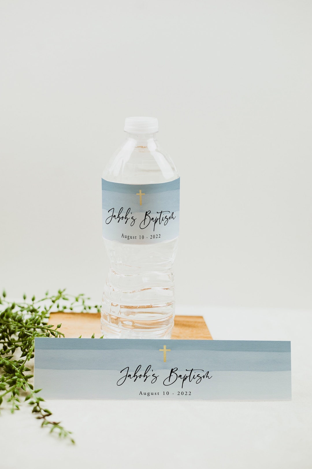 Baptism Bottle Label, Light Blue Baptism, Gold, Baptism Water Label ...