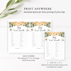 Baby Word Scramble Game, Printable Baby Word Puzzle, Citrus Baby Shower ...