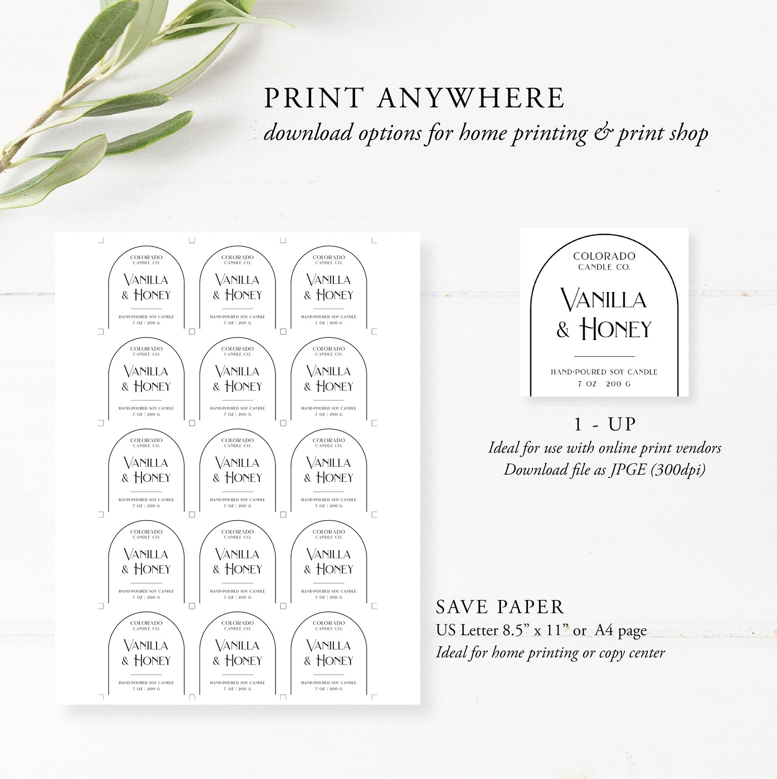 Candle Label Template Arch Modern Minimal Product Label | Etsy