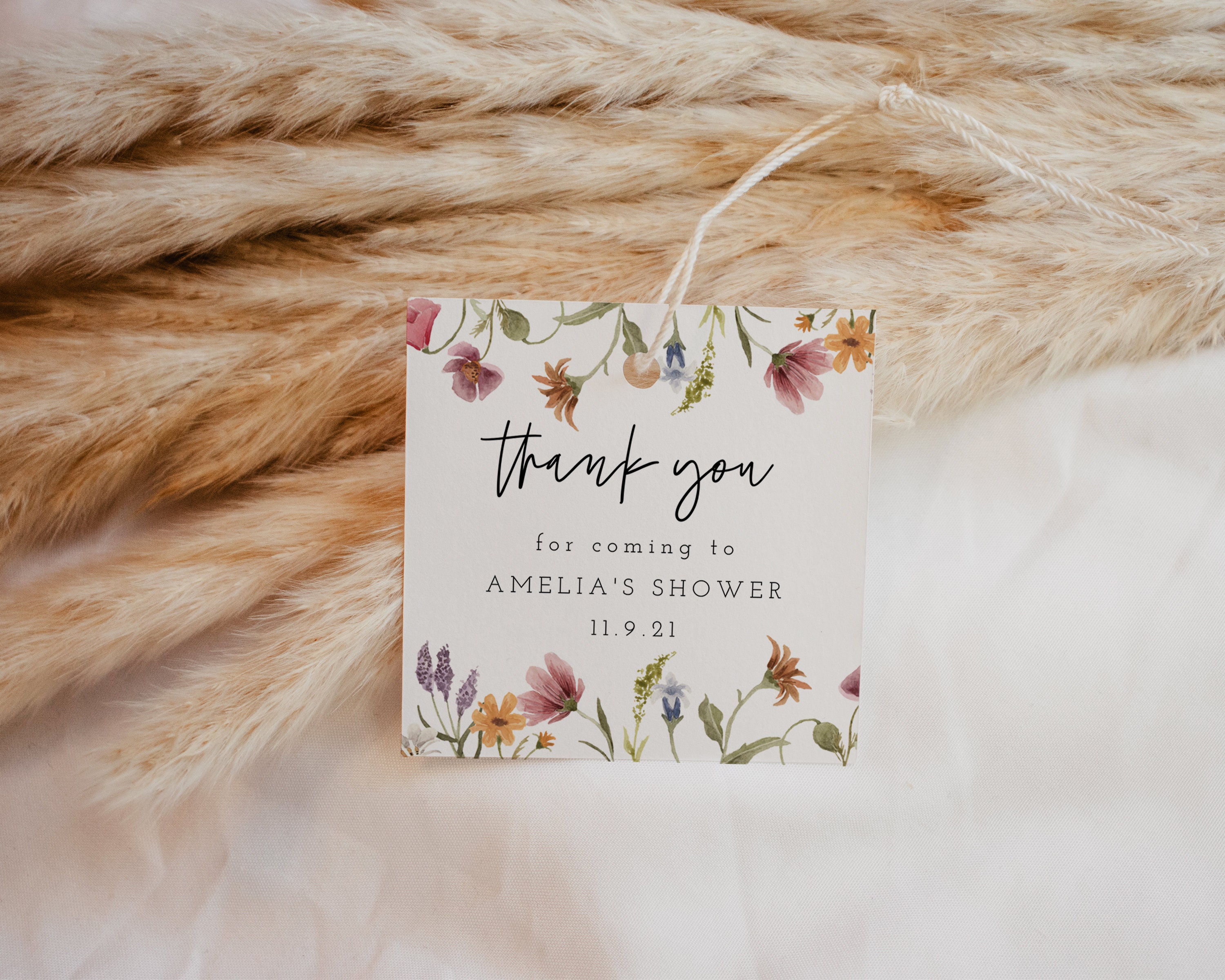 Round Favor Tag Template, Wildflower Round Tag Square Tag, Wildflower ...