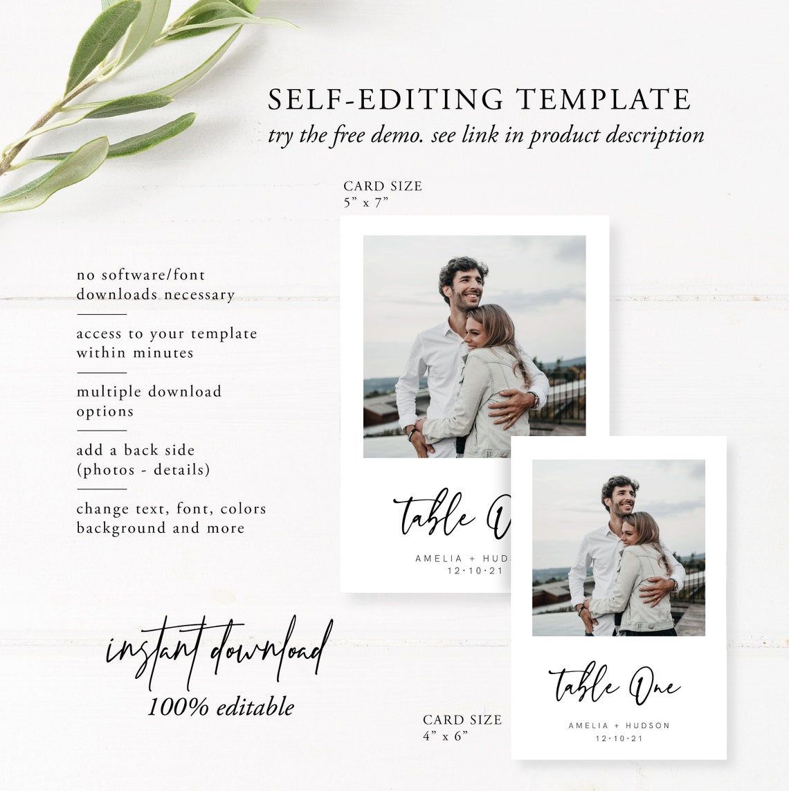 Photo Table Number Card Template Minimalist Simple Clean - Etsy