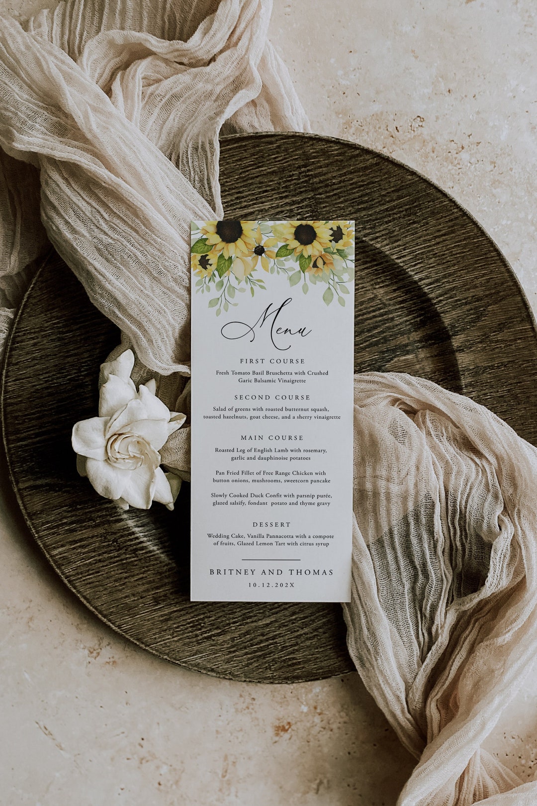 Sunflower Menu Template, Blue Menu, Flower Menu Printable Wedding ...