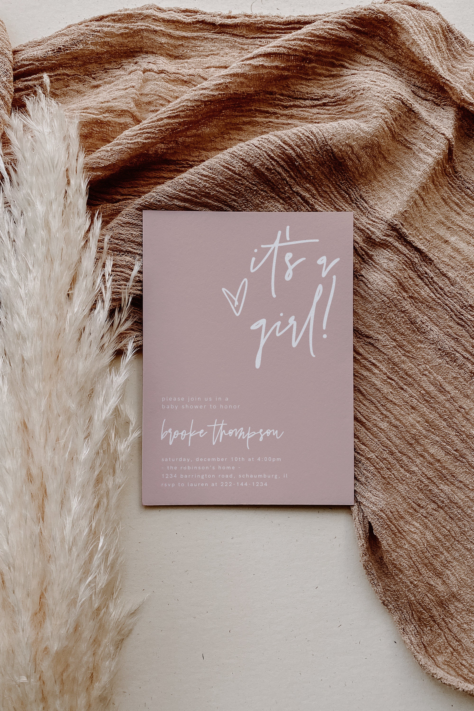 Modern Baby Shower Invitation Template, Dusty Pink, Minimalist Baby ...