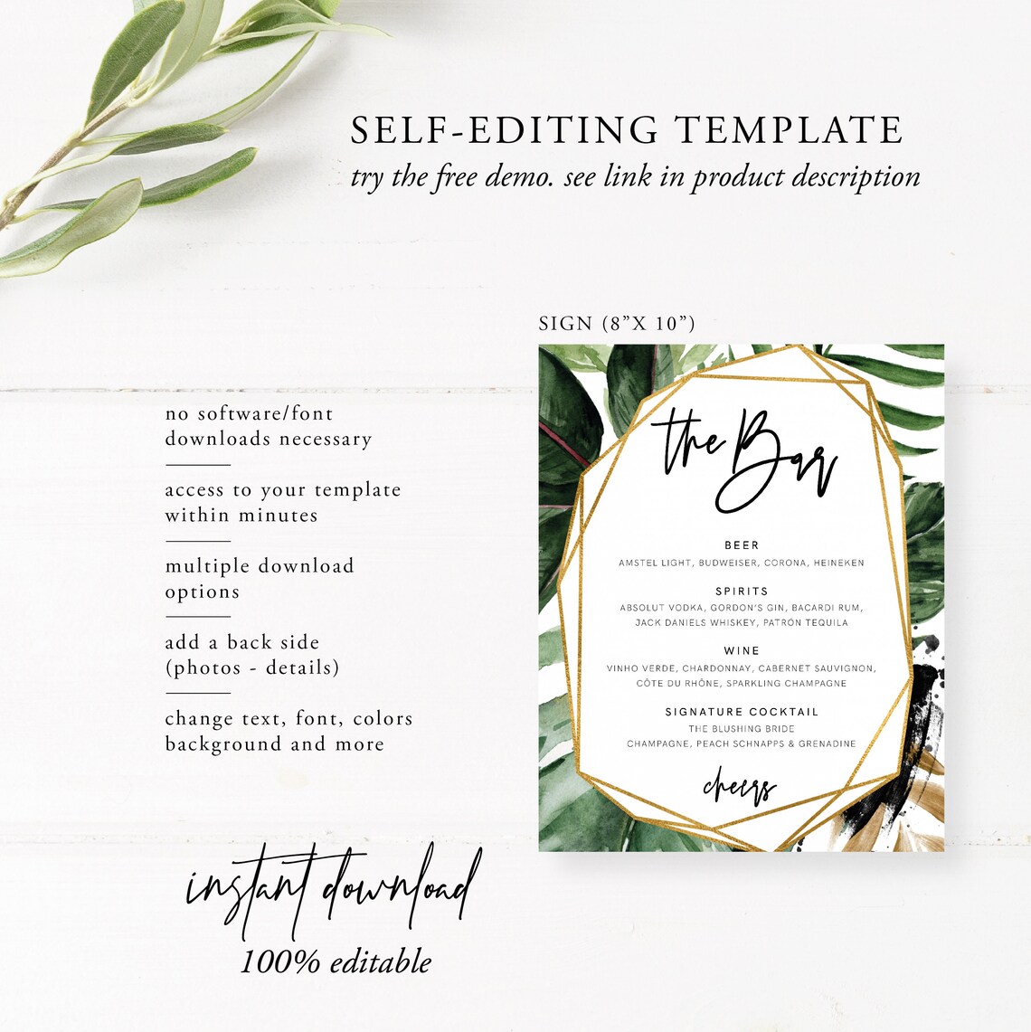 Tropical Bar Sign Template 8x10 Tropical Bar Menu | Etsy