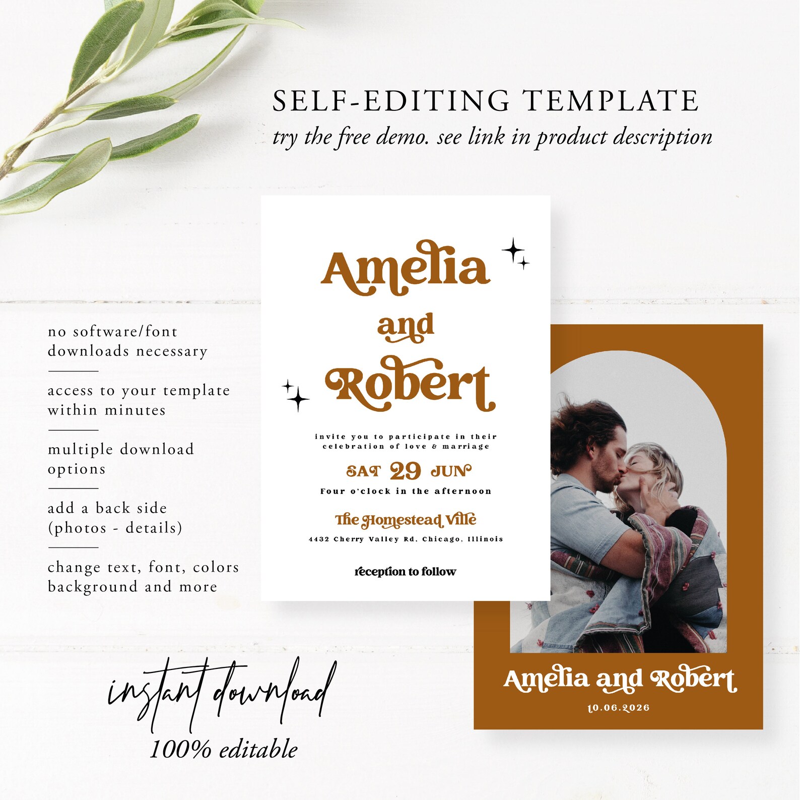 Retro Wedding Invitation Template Set Groovy Wedding - Etsy