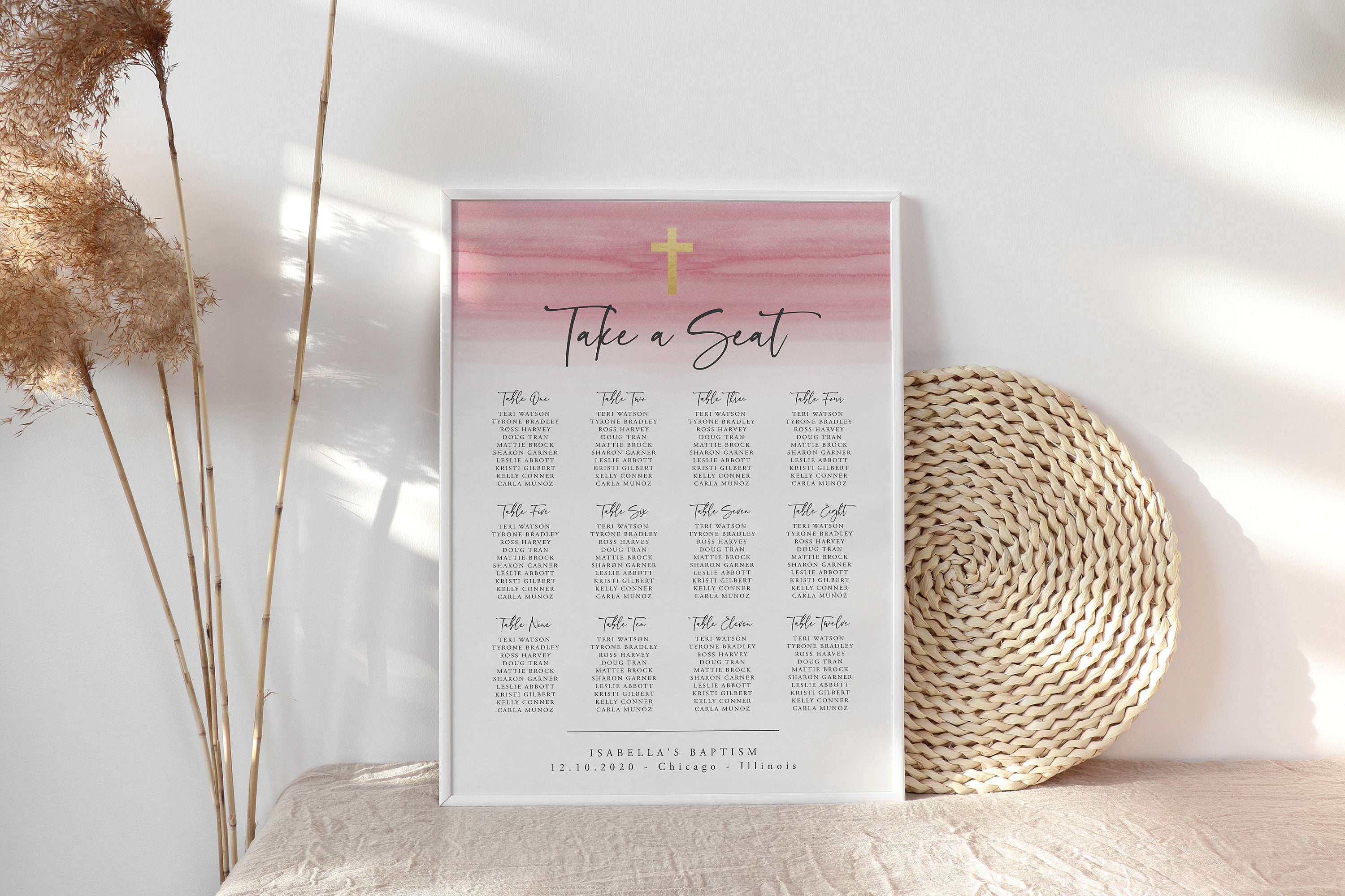 Baptism Seating Chart Poster Pink Baptism Printable Baptism - Etsy
