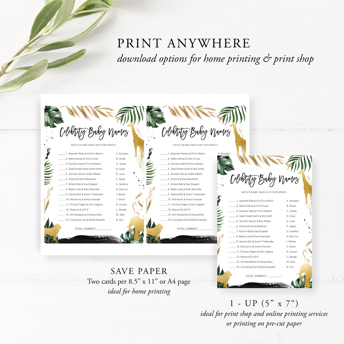 Celebrity Baby Names Game Baby Shower Game Safari Baby - Etsy