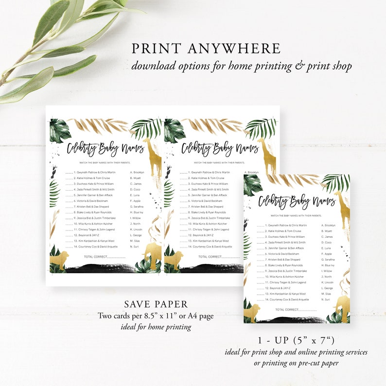 Celebrity Baby Names Game Baby Shower Game Safari Baby - Etsy