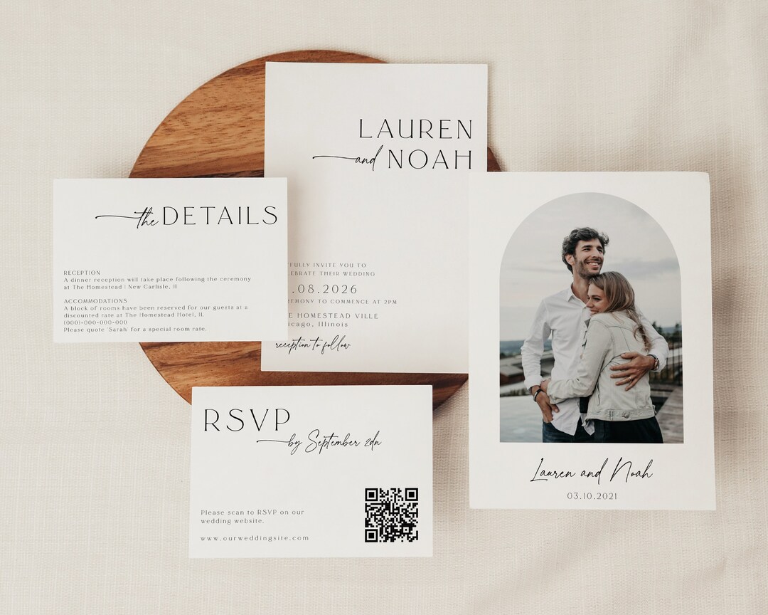 Minimalist Wedding Invitation Set Template, Wedding Invitation With QR ...