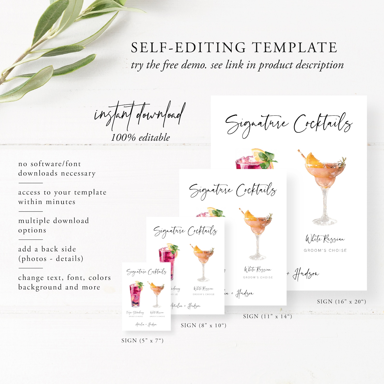 Printable Signature Cocktails Sign, Editable Bar Menu Template (digital ...