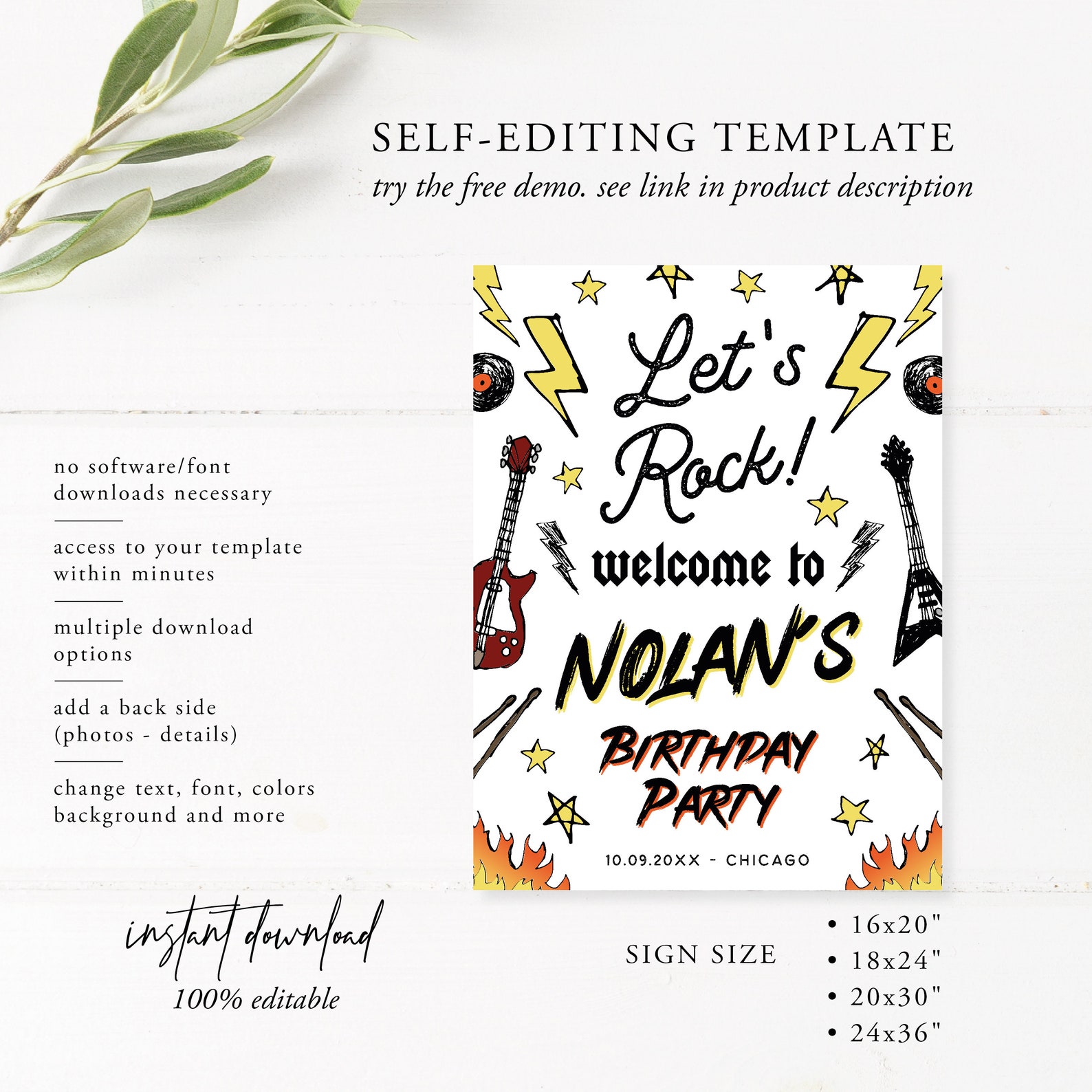 Rock and Roll Birthday Welcome Sign Template, Boy Birthday, Born to ...