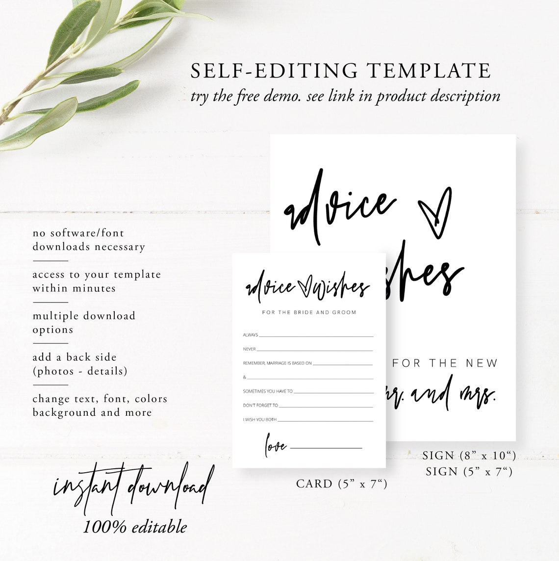 Modern Advice for the Bride and Groom Card Template, Advice Cards ...