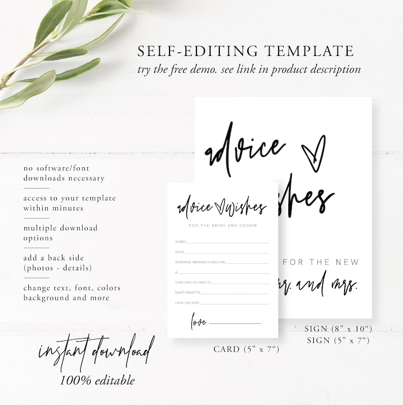 Modern Advice for the Bride and Groom Card Template, Advice Cards ...